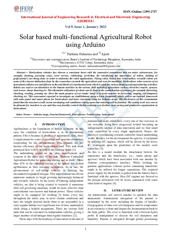 (PDF) Solar based multi functional Agricultural Robot using Arduino