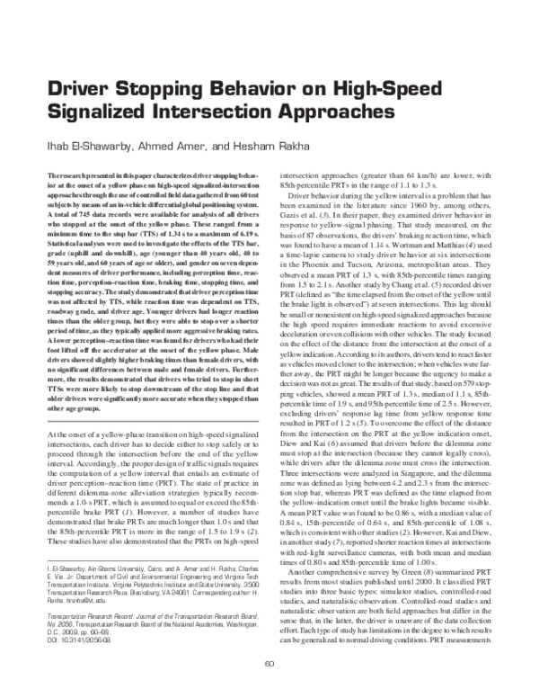 (PDF) Driver Stopping Behavior on High-Speed Signalized Intersection ...