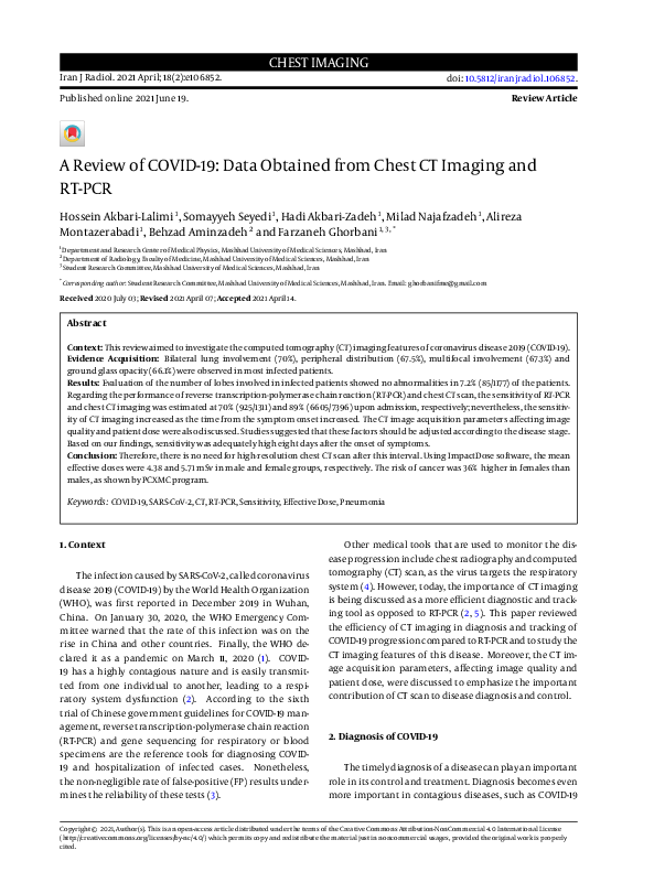 (PDF) A Review of COVID-19: Data Obtained from Chest CT Imaging and RT ...