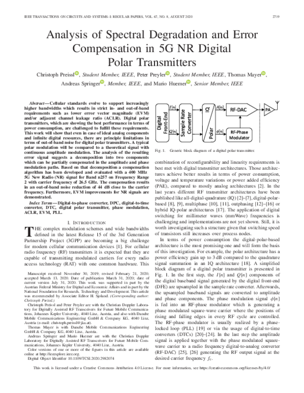 (PDF) Analysis of Spectral Degradation and Error Compensation in 5G NR Digital Polar Transmitters