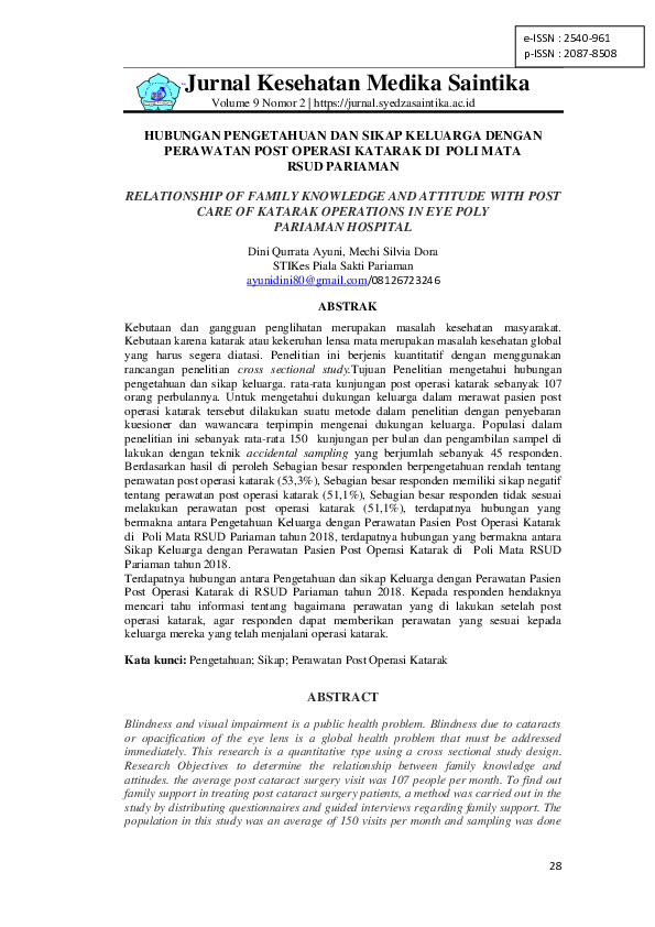 (PDF) Hubungan Pengetahuan Dan Sikap Keluarga Dengan Perawatan Post Operasi Katarak DI Poli Mata ...