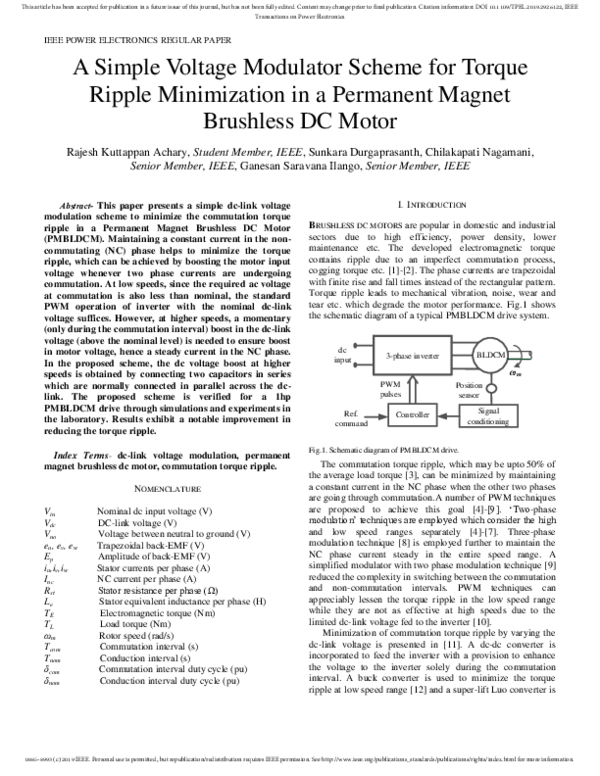 (PDF) A Simple Voltage Modulator Scheme for Torque Ripple Minimization in a Permanent Magnet ...