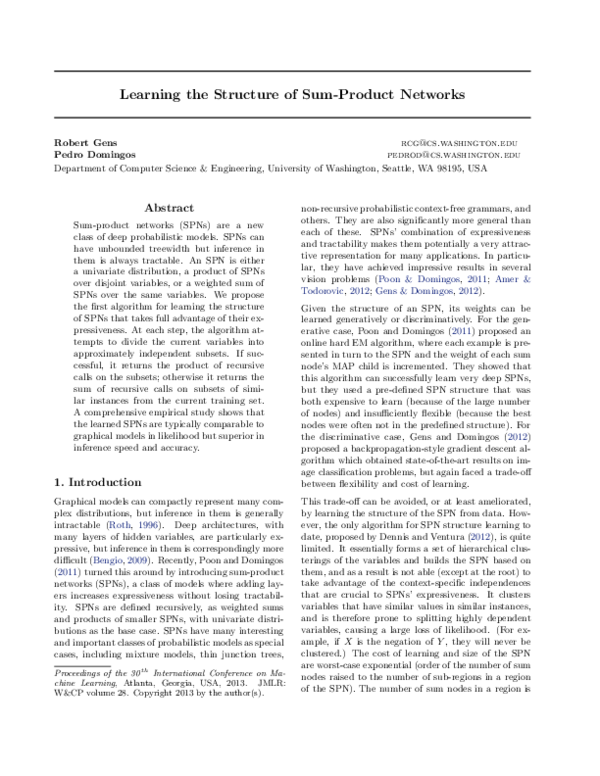 Pdf Learning The Structure Of Sum Product Networks