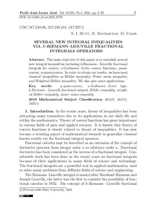 Pdf Several New Integral Inequalities Via 𝐾 Riemann Liouville
