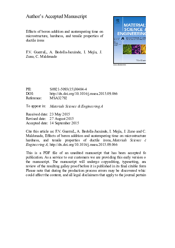 Pdf Effects Of Boron Addition And Austempering Time On Microstructure