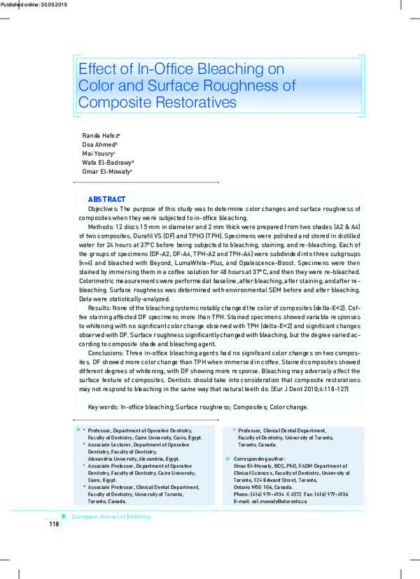 (PDF) Effect of In-Office Bleaching on Color and Surface Roughness of ...