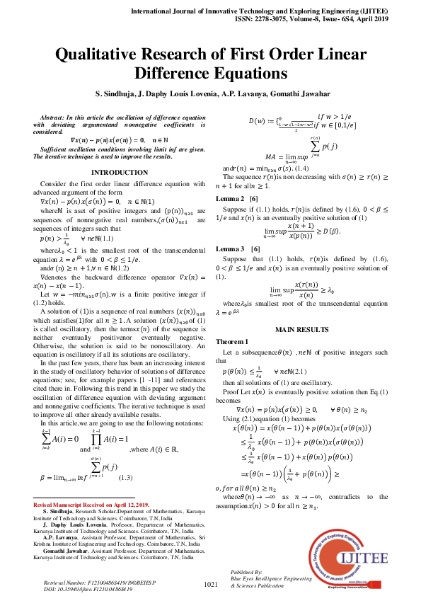Pdf Qualitative Research Of First Order Linear Difference Equations