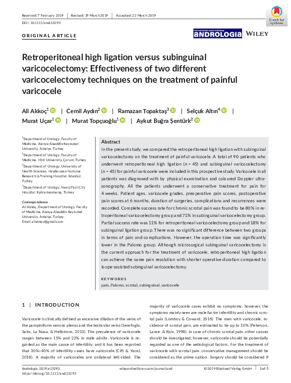 (PDF) Retroperitoneal high ligation versus subinguinal varicocelectomy ...