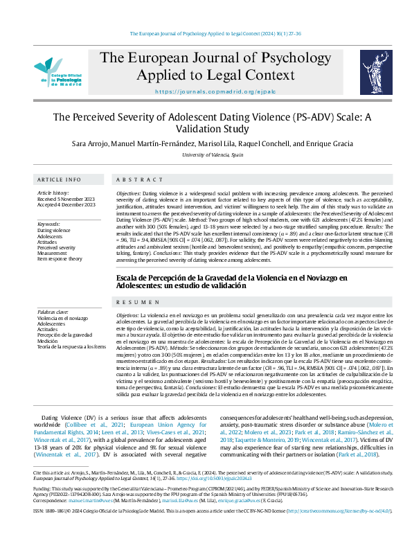 (PDF) The Perceived Severity of Adolescent Dating Violence (PS-ADV ...