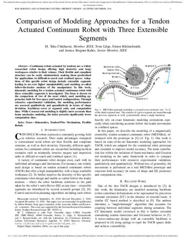 (PDF) Comparison of Modeling Approaches for a Tendon Actuated Continuum ...