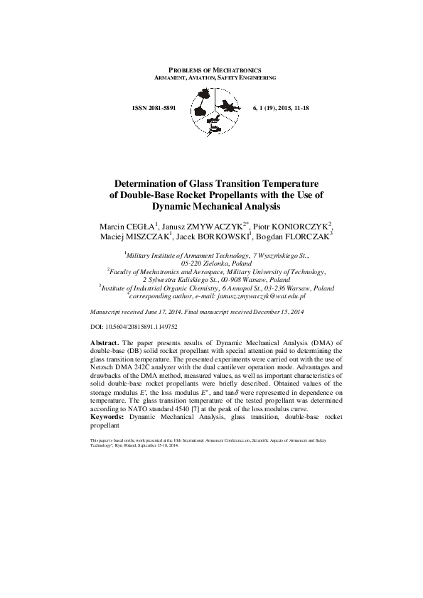 (PDF) Determination of Glass Transition Temperature of Double-base ...
