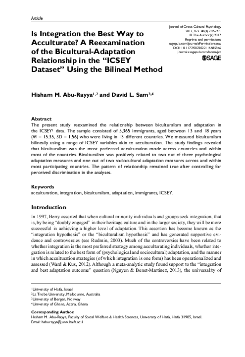 (PDF) Is Integration the Best Way to Acculturate? A Reexamination of ...