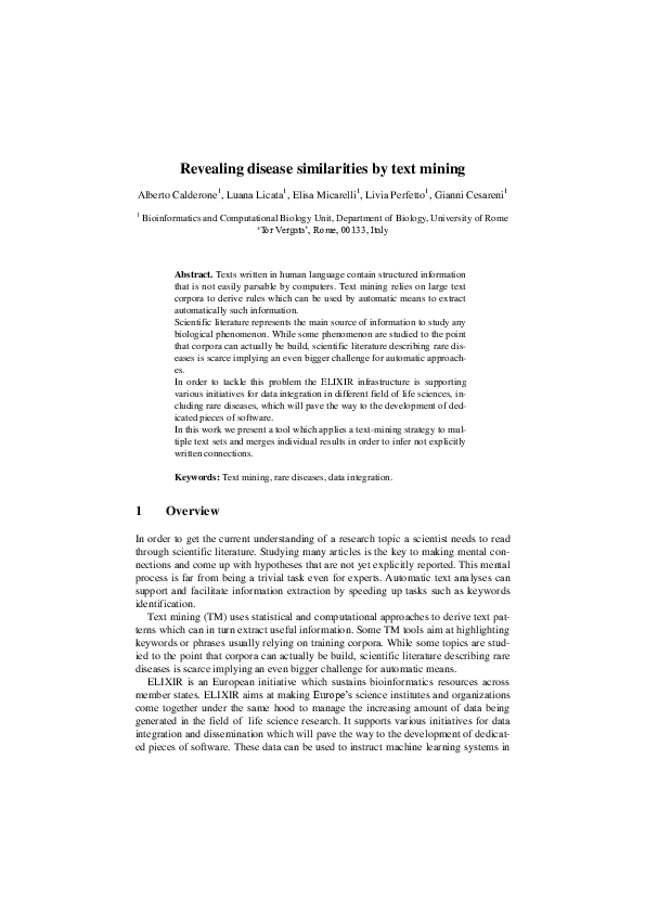 (PDF) Revealing Disease Similarities by Text Mining