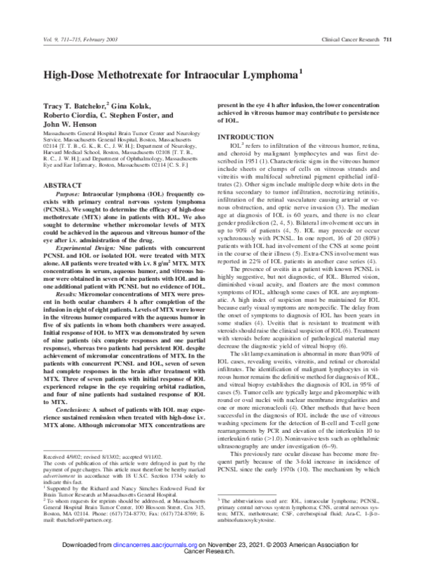 (PDF) High-Dose Methotrexate for Intraocular Lymphoma 1