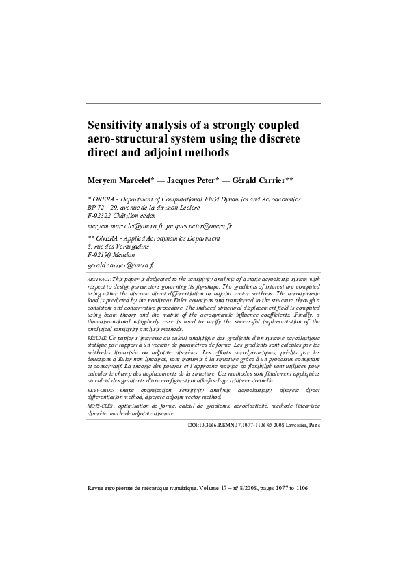 (PDF) Sensitivity analysis of a strongly coupled aero-structural system using the discrete ...