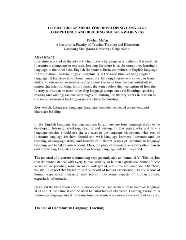 (PDF) Literature as Media for Developing Language Competence and ...