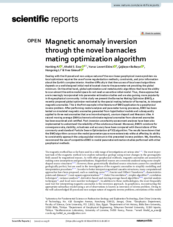 (PDF) Magnetic anomaly inversion through the novel barnacles mating optimization algorithm