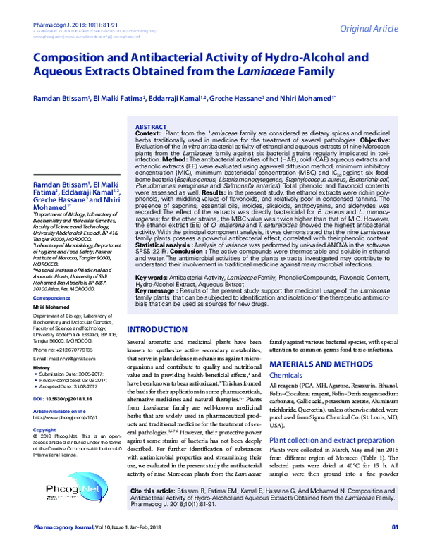 (PDF) Composition and Antibacterial Activity of Hydro-Alcohol and Aqueous Extracts Obtained from ...