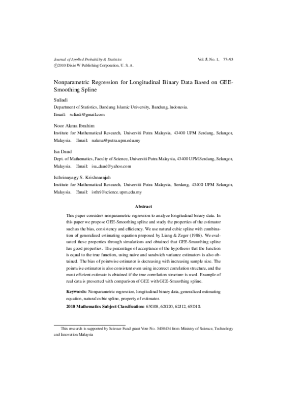 (PDF) Nonparametric regression for longitudinal binary data based on GEE-Smoothing Spline