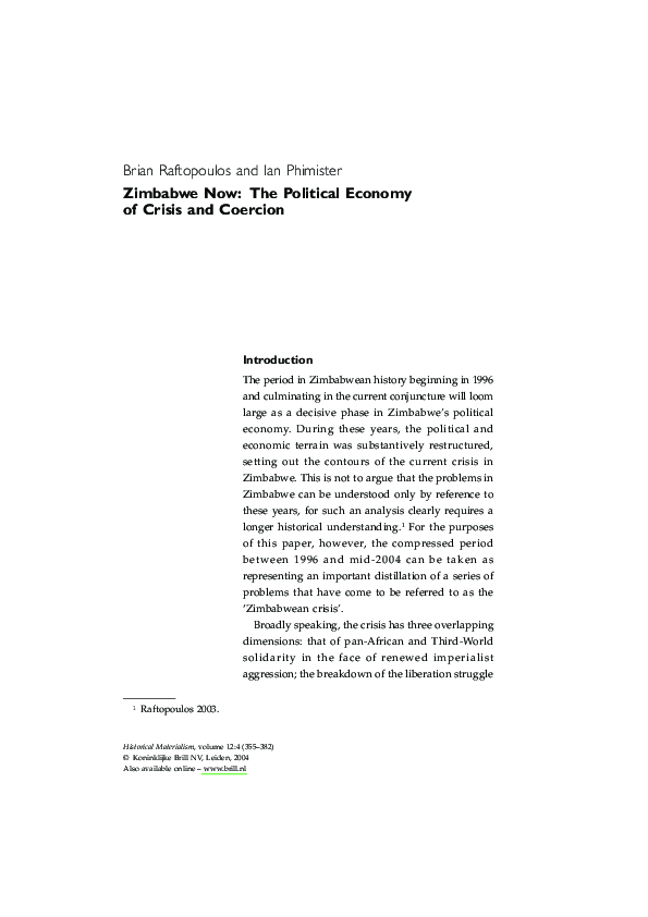 (PDF) Brian Raftopoulos and Ian Phimister Zimbabwe Now: The Political ...