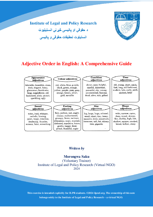 (PDF) Adjectives Order in English: A Comprehensive Guide