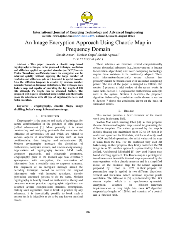 (PDF) An Image Encryption Approach Using Chaotic Map in Frequency Domain