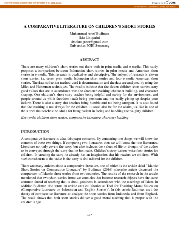 (PDF) A Comparative Literature on Childrenâ€™s Short Stories