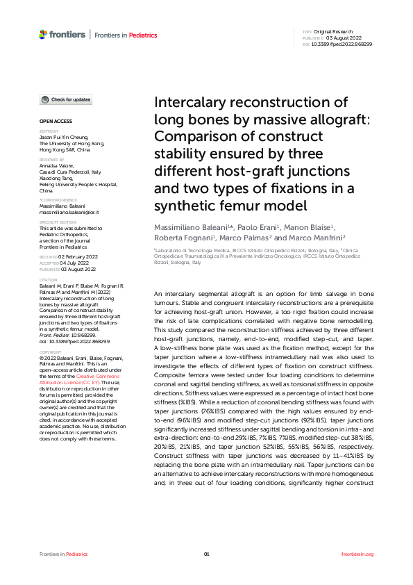 (PDF) Intercalary reconstruction of long bones by massive allograft ...