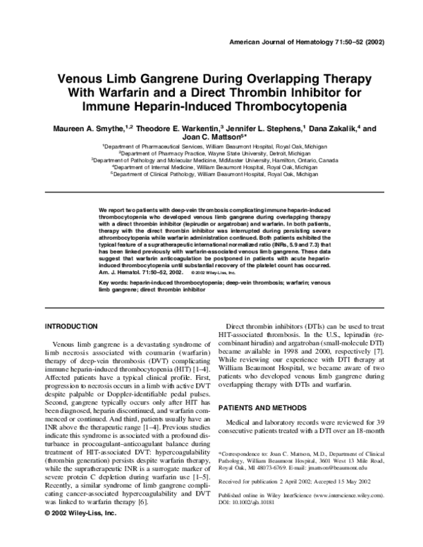 (PDF) Venous limb gangrene during overlapping therapy with warfarin and ...