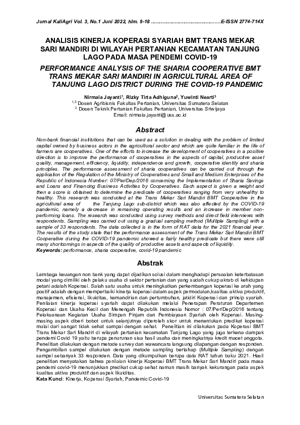 (PDF) Analisis Kinerja Koperasi Syariah BMT Trans Mekar Sari Mandiri DI Wilayah Pertanian ...