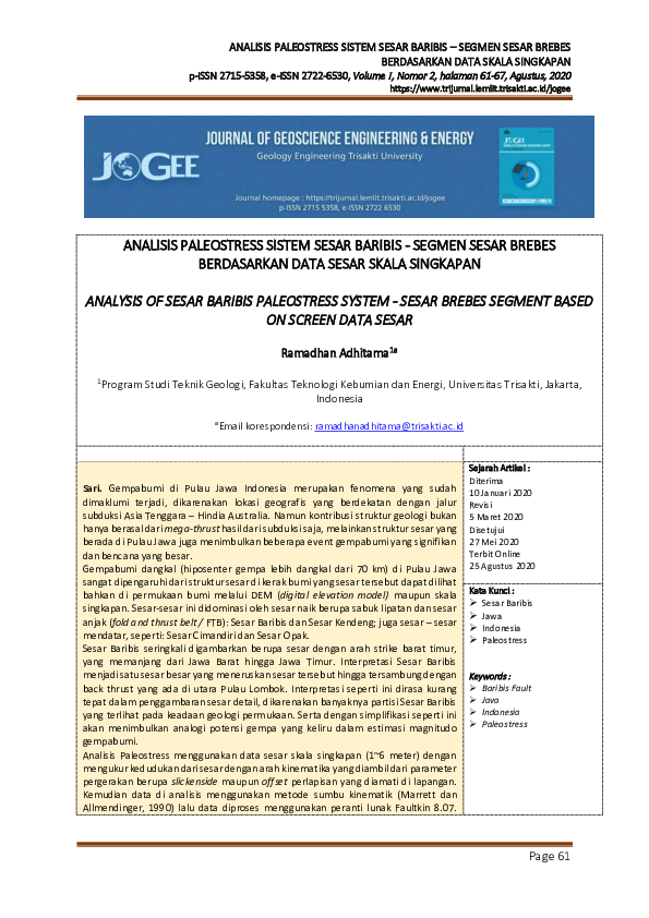 (PDF) Analisis Paleostress Sistem Sesar Baribis - Segmen Sesar Brebes ...