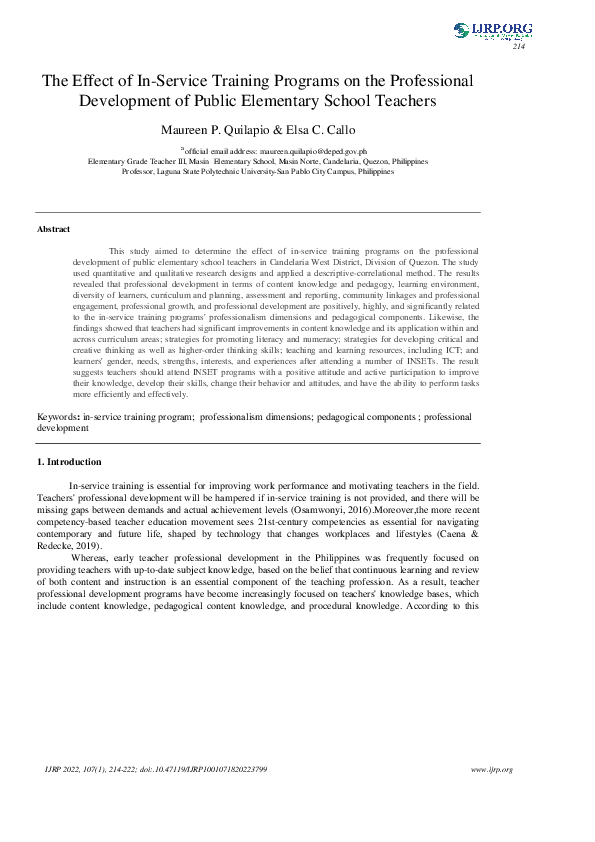 (PDF) The Effect of In-Service Training Programs on the Professional Development of Public ...