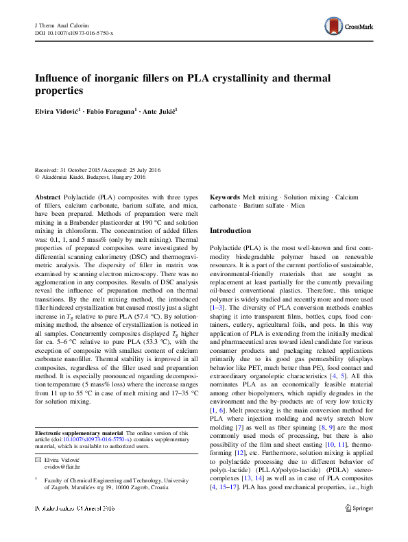 (PDF) Influence of inorganic fillers on PLA crystallinity and thermal ...