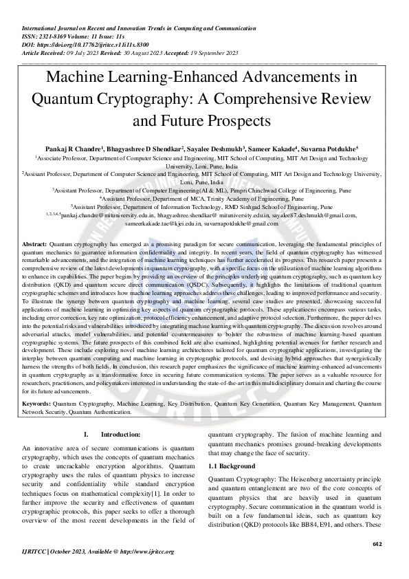 (PDF) Machine Learning-Enhanced Advancements in Quantum Cryptography: A ...