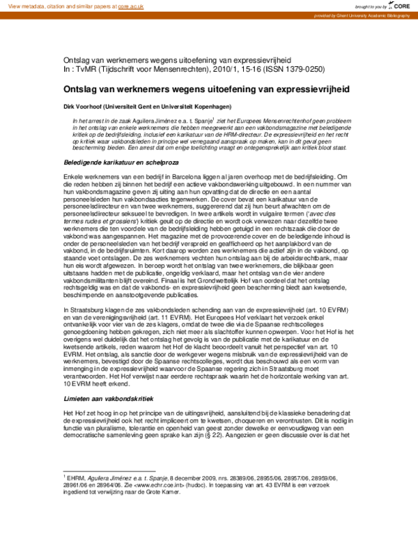 (PDF) Ontslag van werknemers wegens uitoefening van expressievrijheid