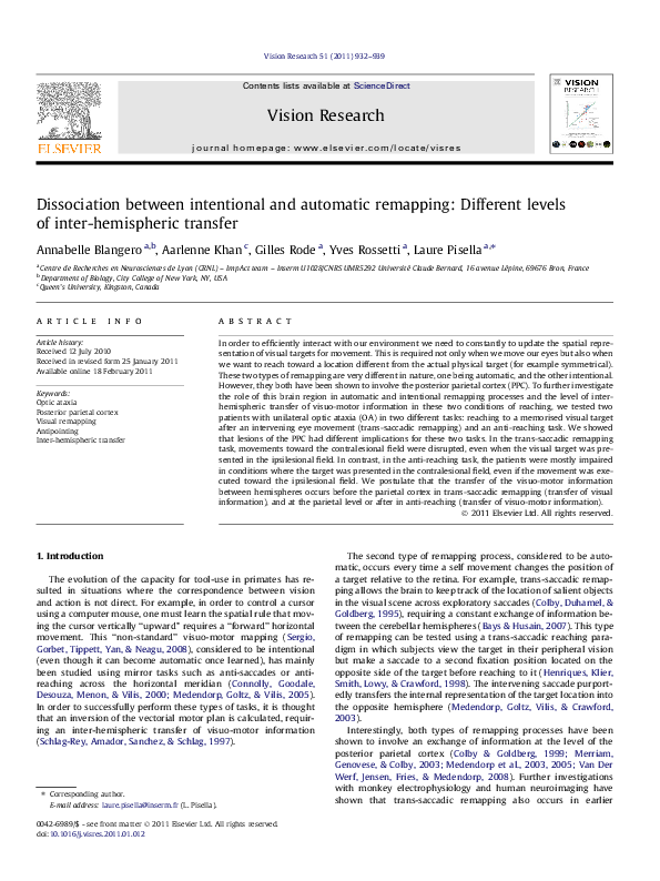 (PDF) Dissociation between intentional and automatic remapping: different levels of inter ...