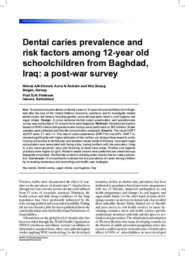 (PDF) Dental caries prevalence and risk factors among 12-year old ...