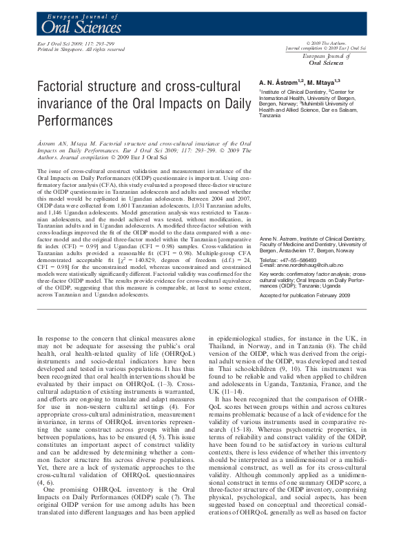 (PDF) Cross-Cultural Validation of OIDP Questionnaire