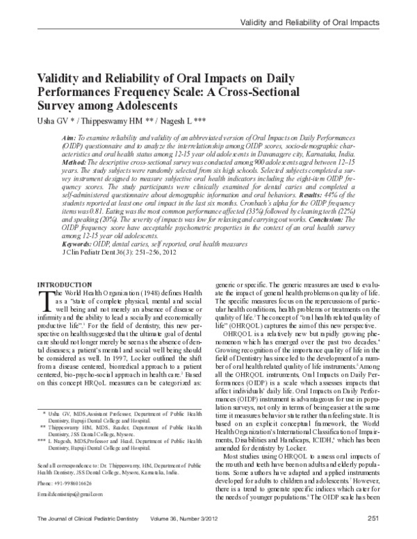 (PDF) Validity and reliability of the Oral Impacts on Daily Performance ...