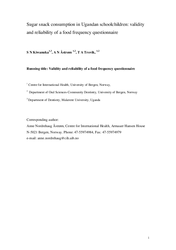 (PDF) Sugar snack consumption in Ugandan schoolchildren: validity and ...