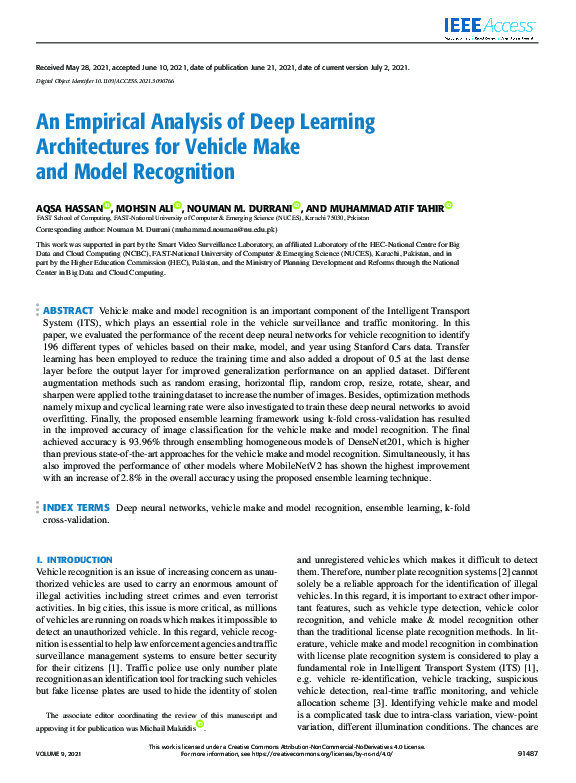 (PDF) An Empirical Analysis of Deep Learning Architectures for Vehicle ...
