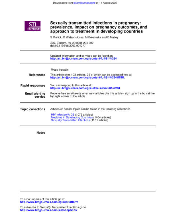 (PDF) Sexually transmitted infections in pregnancy: prevalence, impact on pregnancy outcomes ...