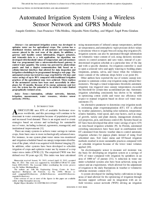 (PDF) Automated Irrigation System Using Wireless Sensor Networks