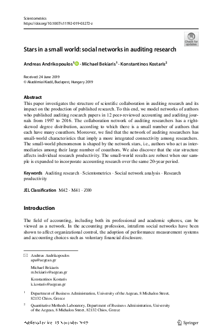 (PDF) Stars in a small world: social networks in auditing research