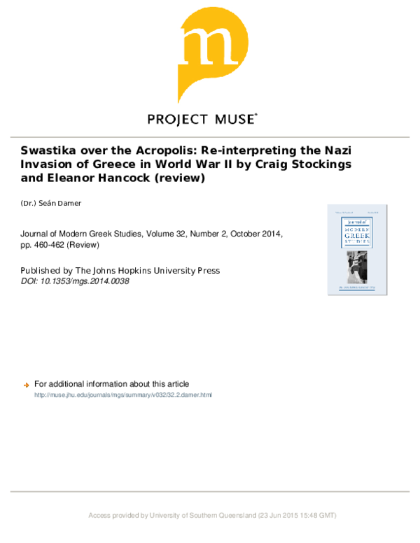 (PDF) Swastika over the Acropolis: Re-interpreting the Nazi Invasion of ...