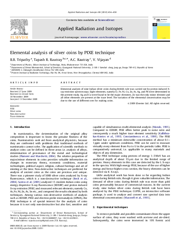 (PDF) Elemental analysis of silver coins by PIXE technique