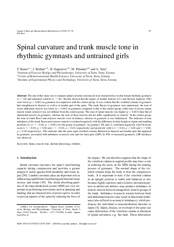 (PDF) Spinal curvature and trunk muscle tone in rhythmic gymnasts and ...