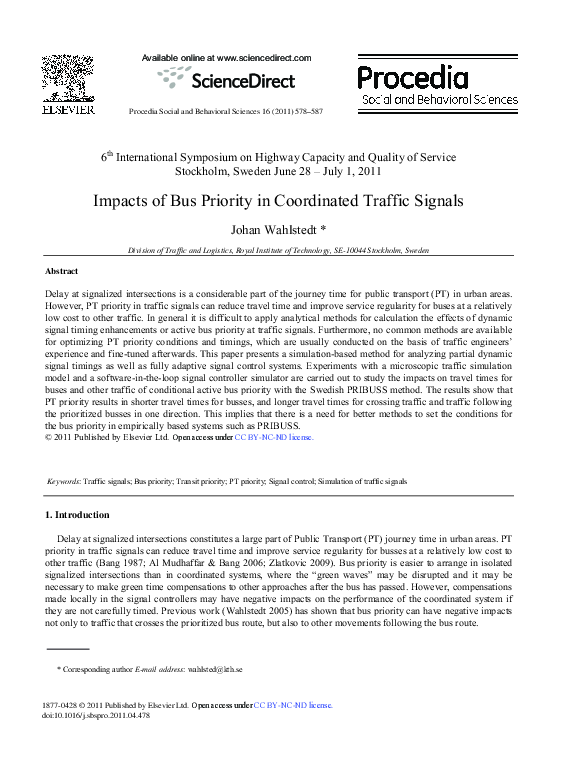 (PDF) Impacts of Bus Priority in Coordinated Traffic Signals