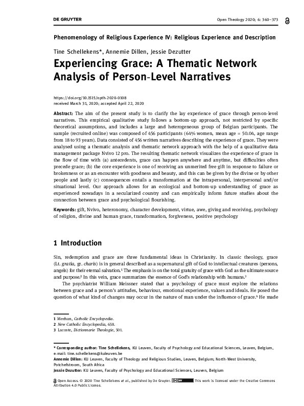 (PDF) Experiencing Grace: A Thematic Network Analysis of Person-Level ...