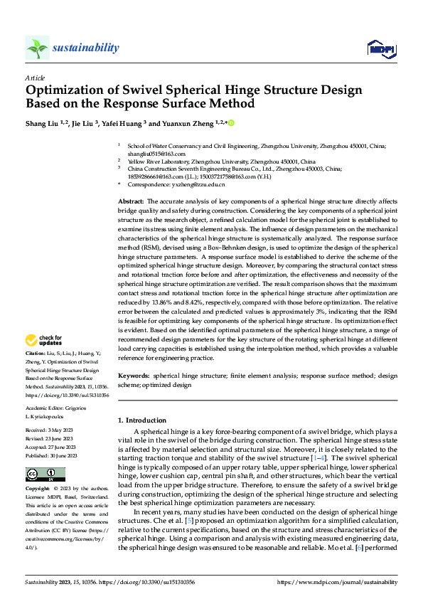 (PDF) Optimization of Swivel Spherical Hinge Structure Design Based on the Response Surface ...